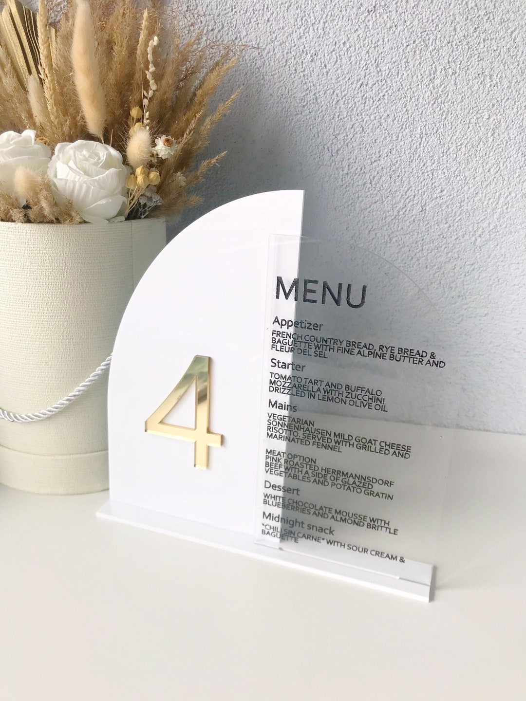 Wedding Table Numbers With Menu, Modern Reception Sign, Elegant Gold ...