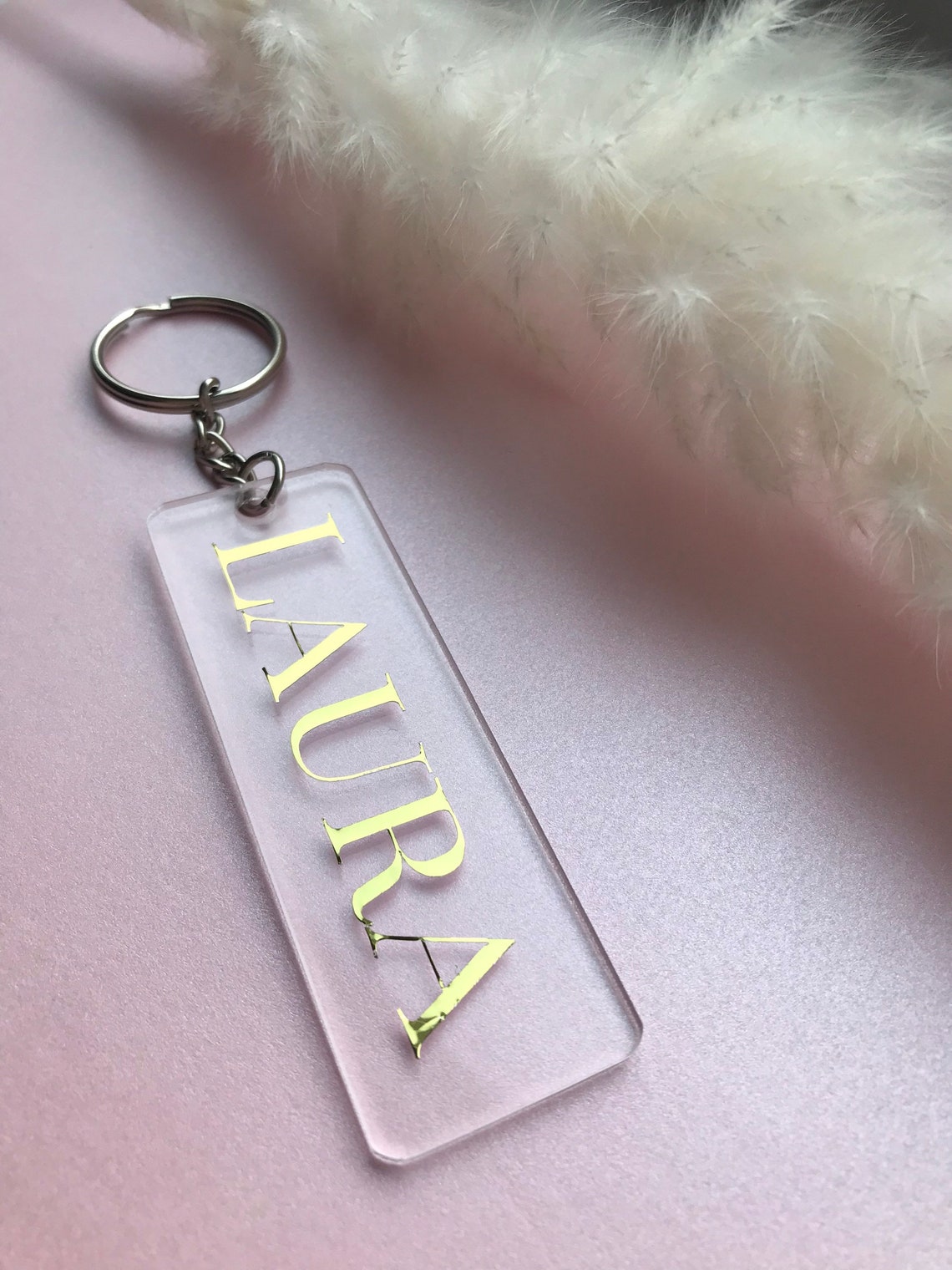 Acrylic Rectangle Keychain With Name Gold Silver Transparent - Etsy