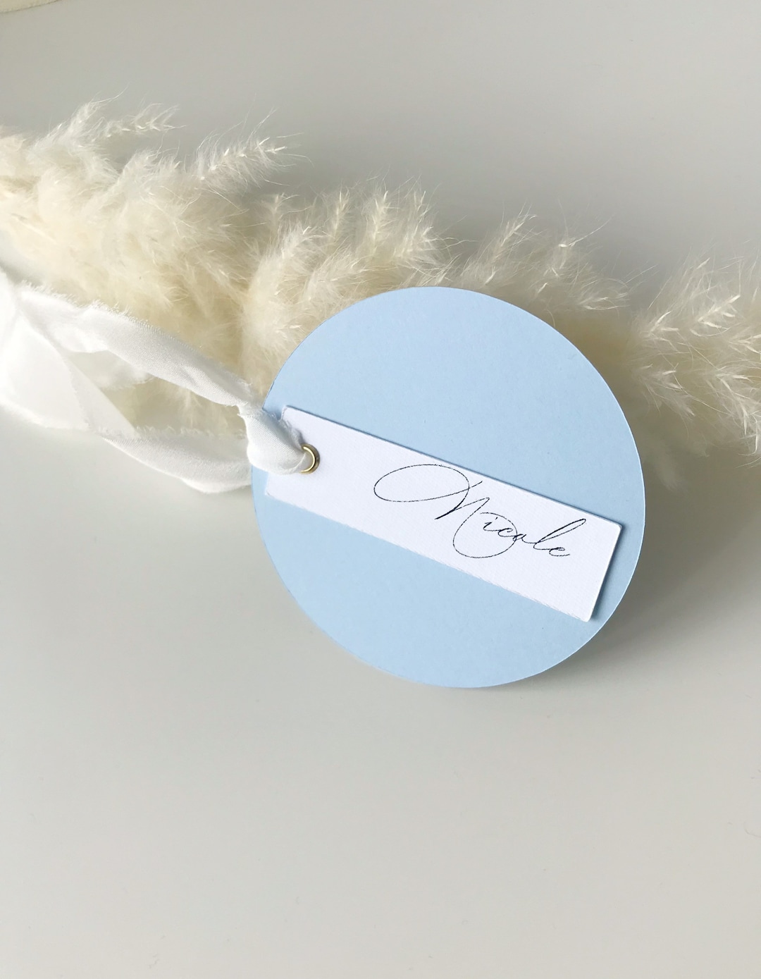 Modern Wedding Place Cards, Circle Place Cards With Ribbon, Unique ...