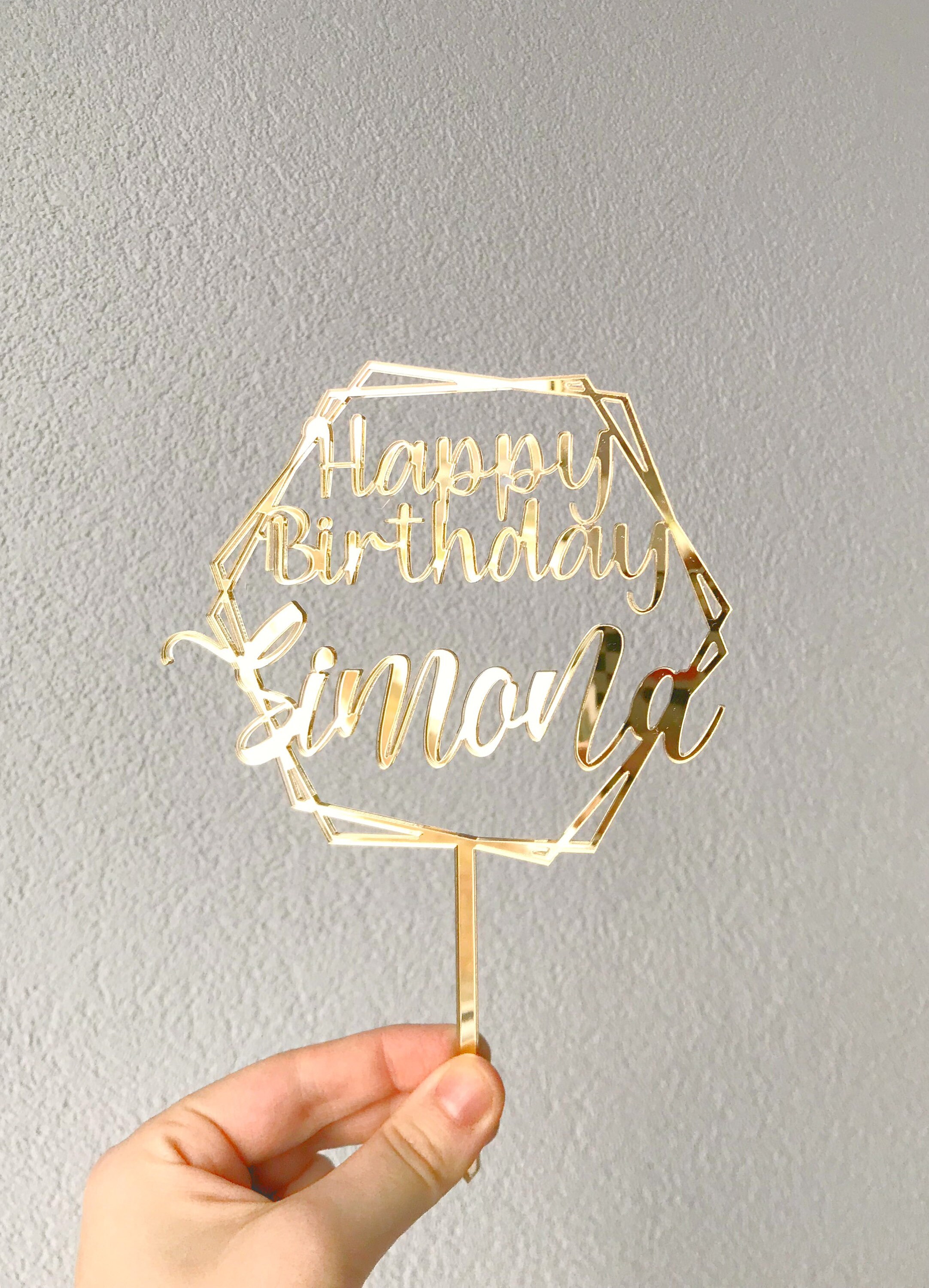 Acrylic Birthday Cake Topper, Acrylic Gold Cake Topper, Hexagon ...