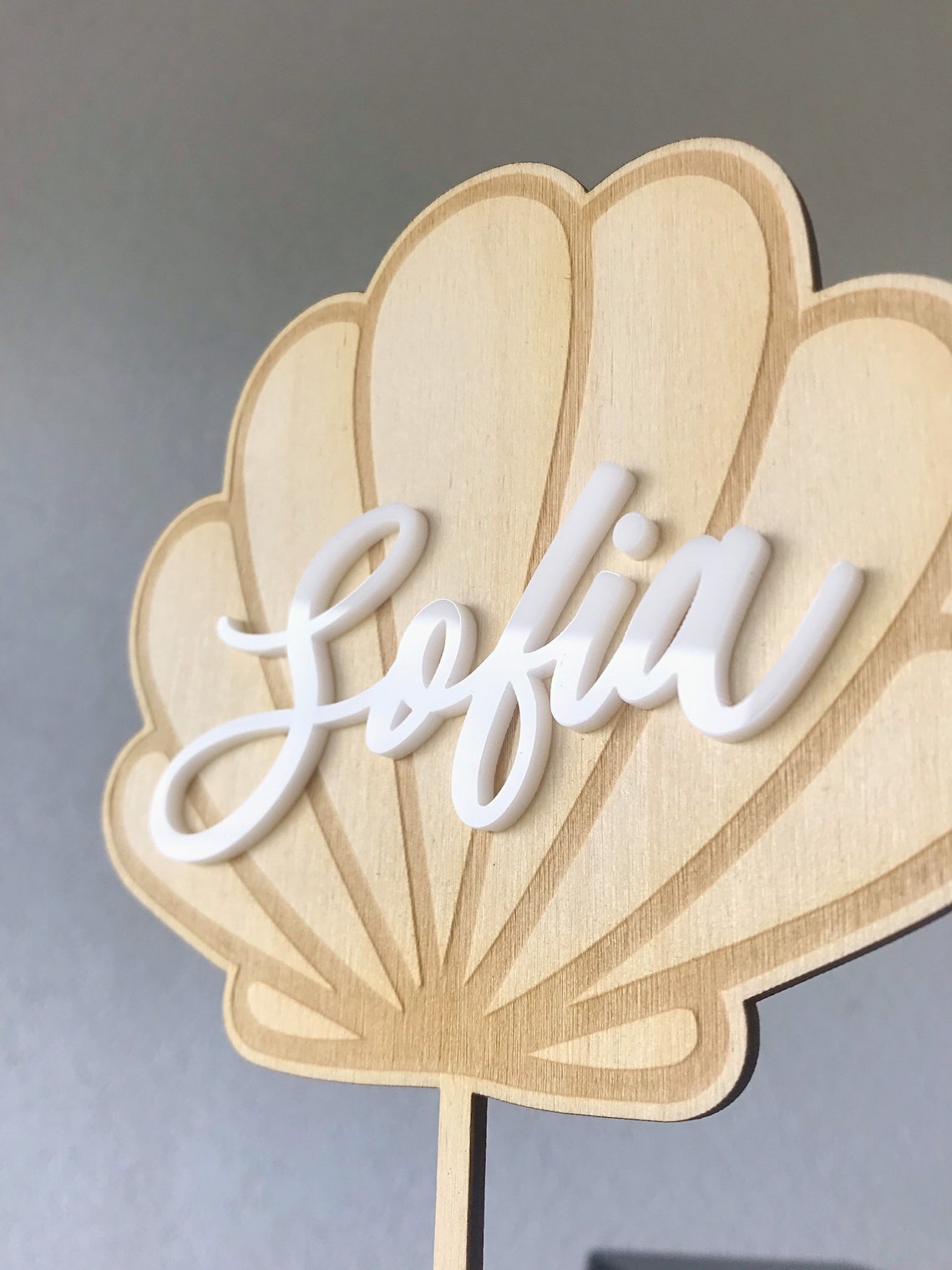 Wooden Shell Custom Cake Topper With Acrylic Name Birthday - Etsy
