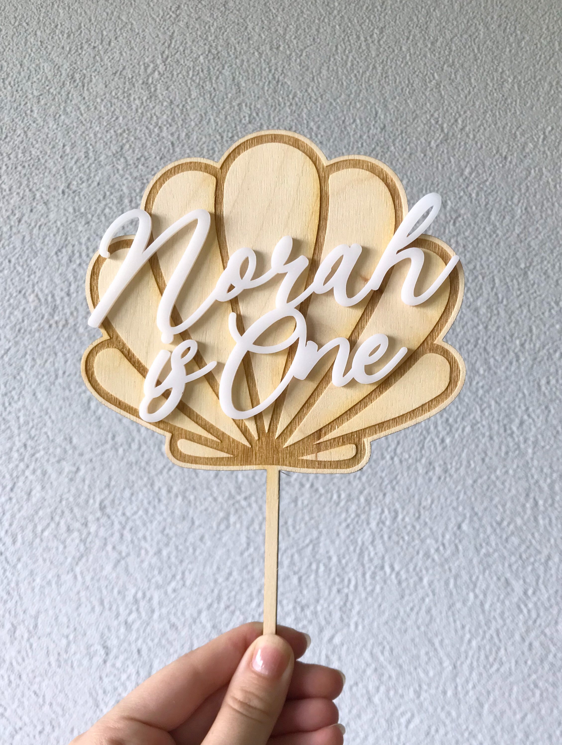 Wooden Shell Custom Cake Topper With Acrylic Name Birthday - Etsy