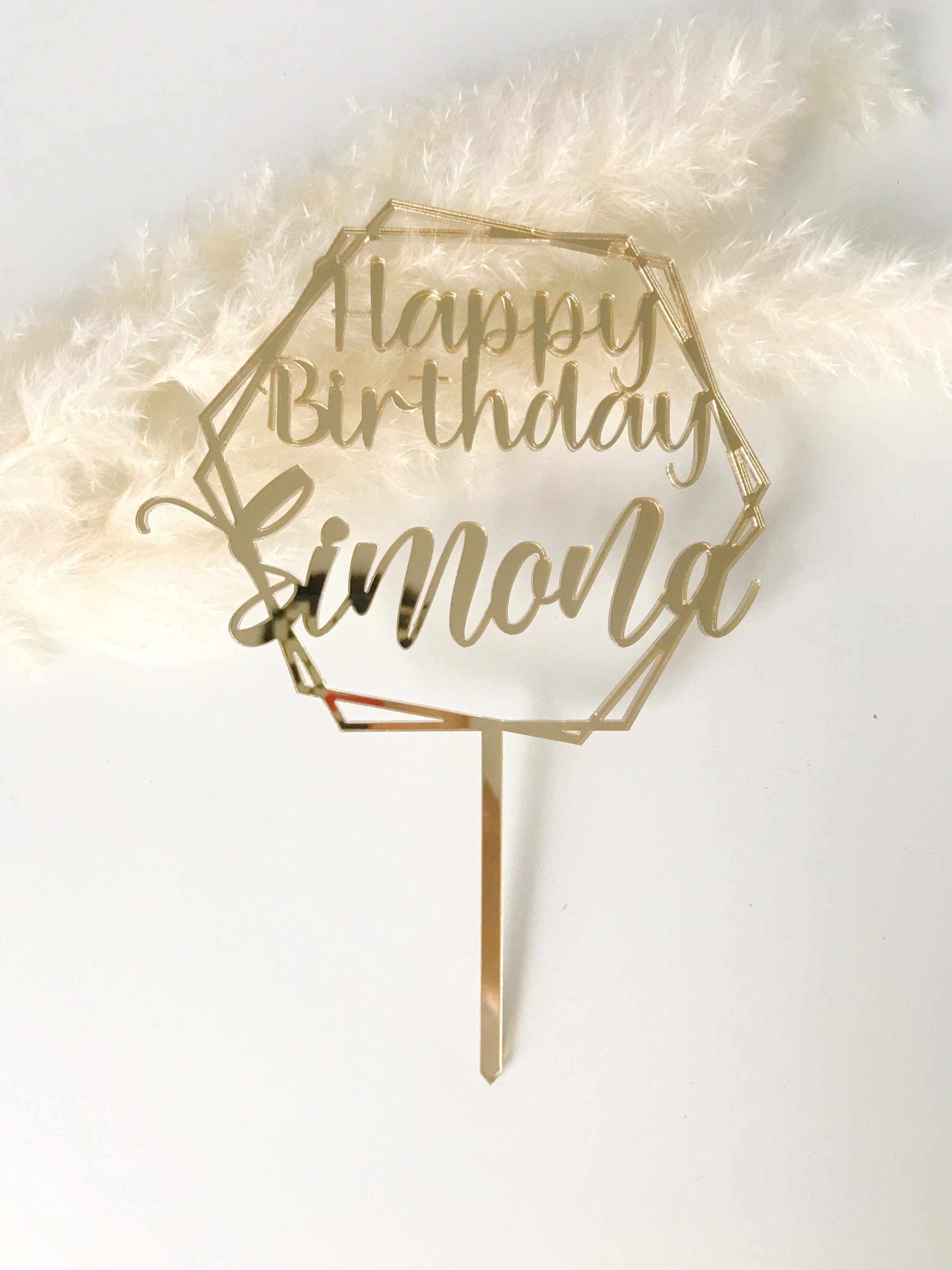 Acrylic Birthday Cake Topper, Acrylic Gold Cake Topper, Hexagon ...