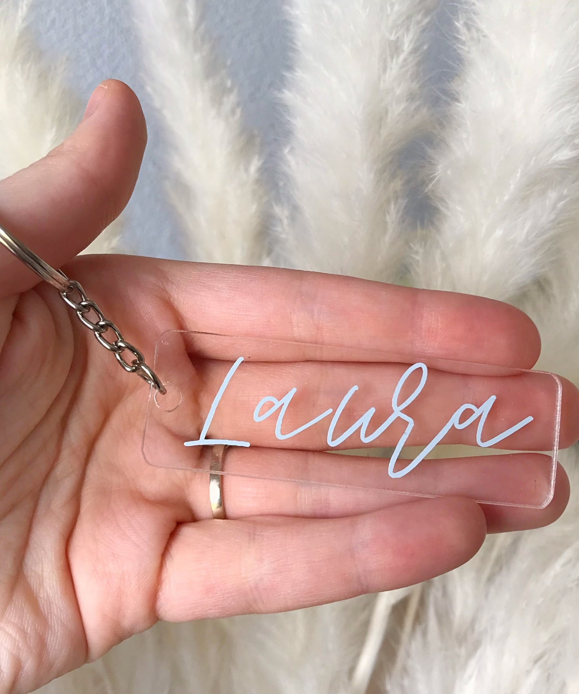 Acrylic Rectangle Keychain With Name Gold Silver Transparent - Etsy