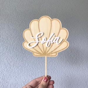Wooden Shell Custom Cake Topper With Acrylic Name Birthday Cake Topper ...