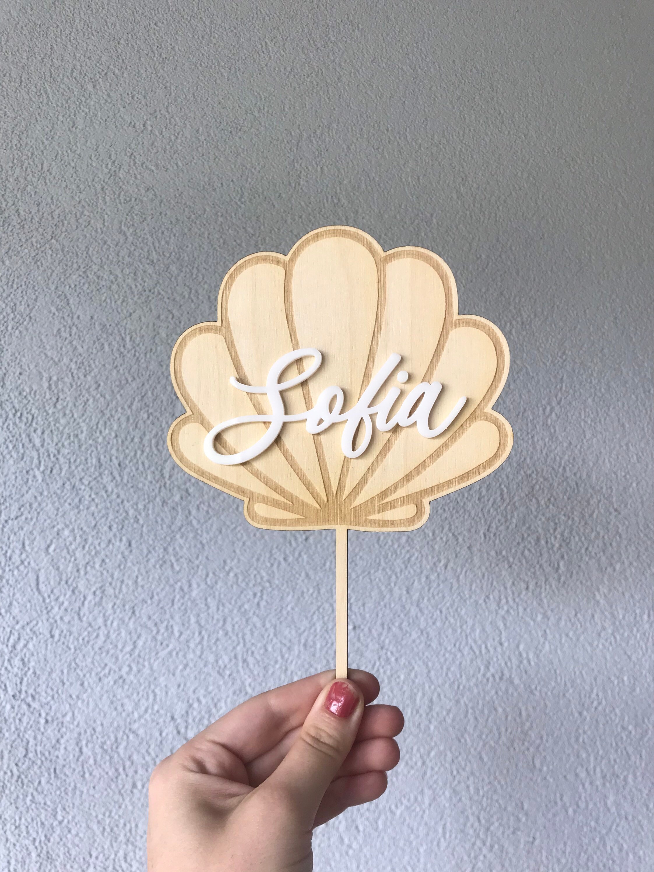 Wooden Shell Custom Cake Topper With Acrylic Name Birthday - Etsy