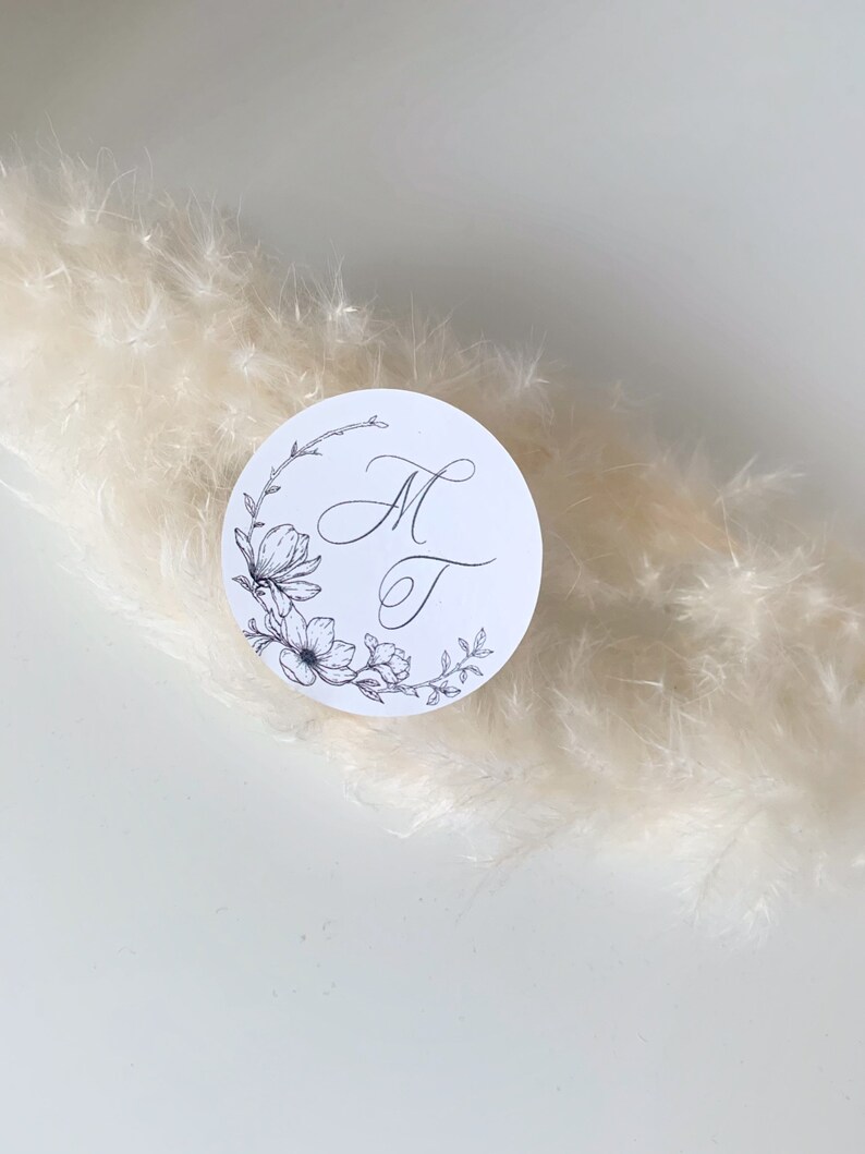 Set of 10 Wedding Initials Sticker, Modern Flower Wedding Label ...
