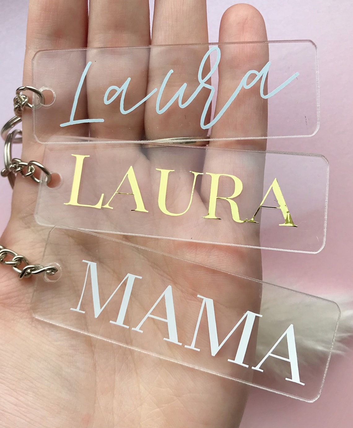 Acrylic Rectangle Keychain With Name Gold Silver Transparent - Etsy