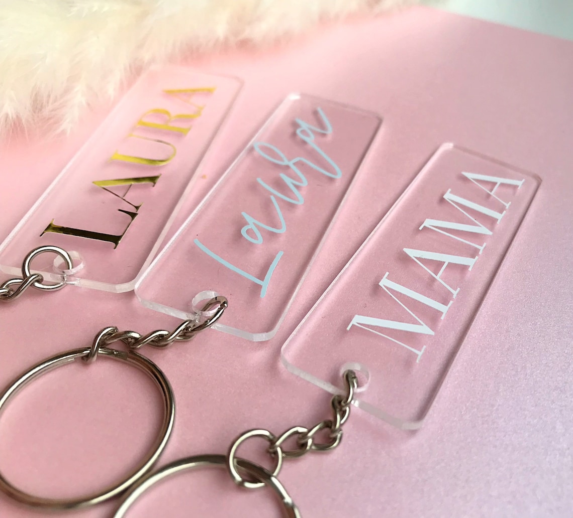 Acrylic Rectangle Keychain With Name Gold Silver Transparent - Etsy