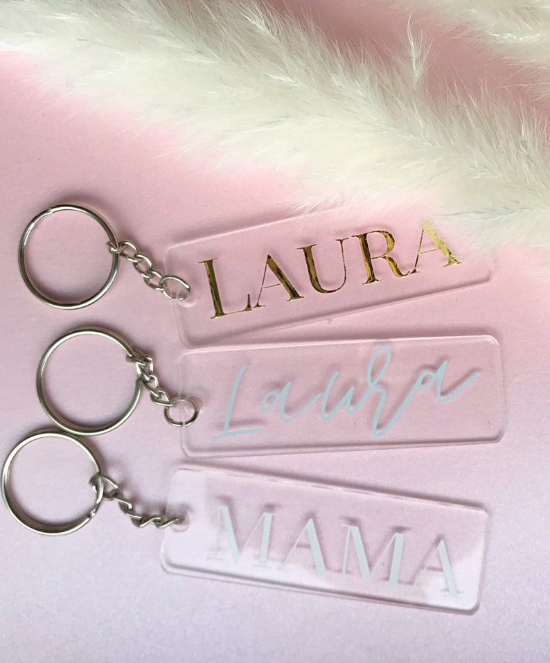 Acrylic Rectangle Keychain With Name Gold Silver Transparent - Etsy