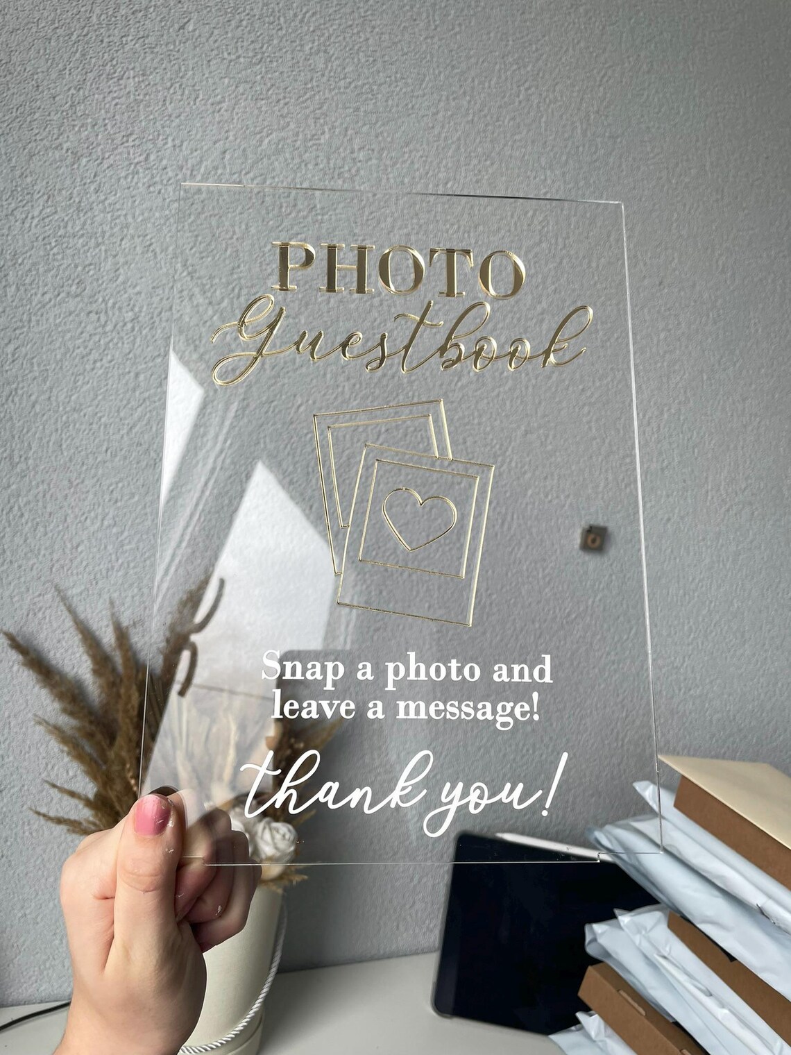 Acrylic Photo Guestbook Sign, Photo Guestbook Sign, Gold Wedding Sign ...
