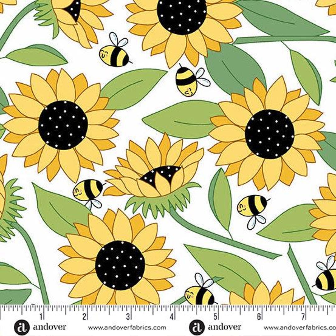 Fabric Andover White Blooms Abuzz Sunny Honey by the Quarter Yard A ...