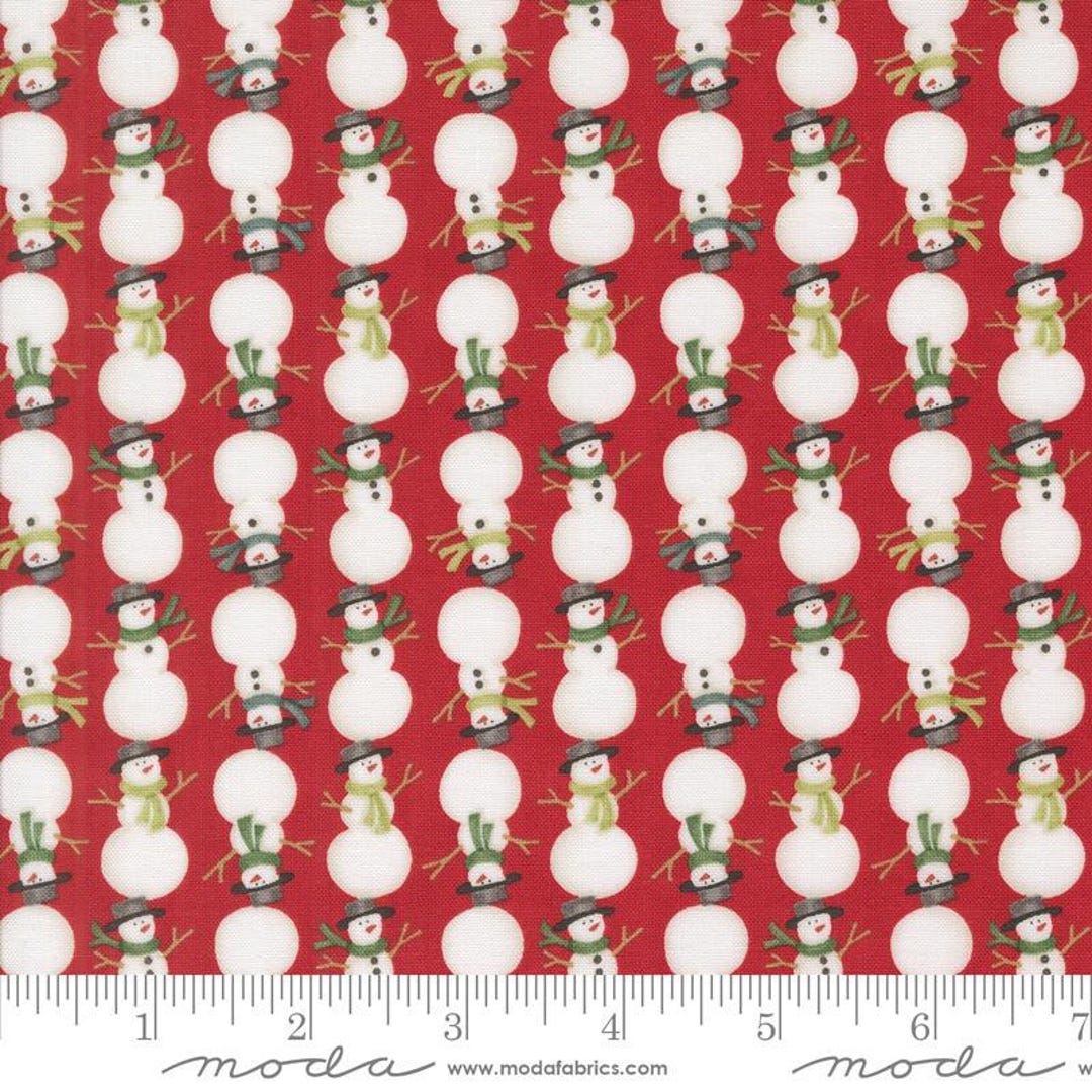 Fabric Moda Berry Red Stacked Snowmen Winter Friends by the Quarter ...