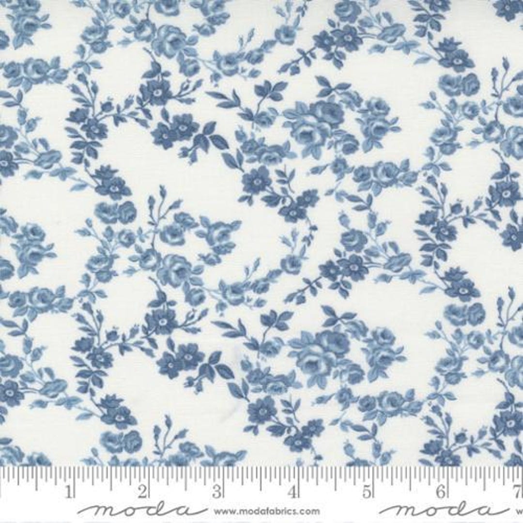 Fabric Moda Cream Blue Surfside Floral Nantucket Summer by the Quarter ...