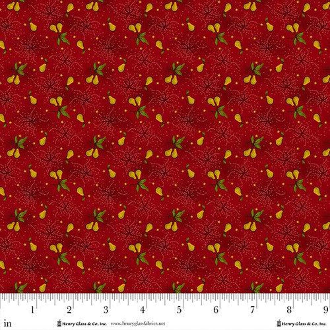 Fabric Henry Glass Cranberry Pear Orchard Baubles & Balsam by the ...
