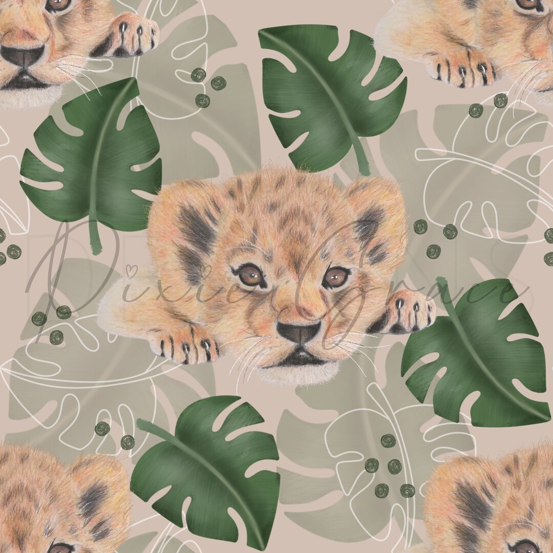 Lion Cub Seamless Pattern, Fabric Design, Digital Download, Surface ...