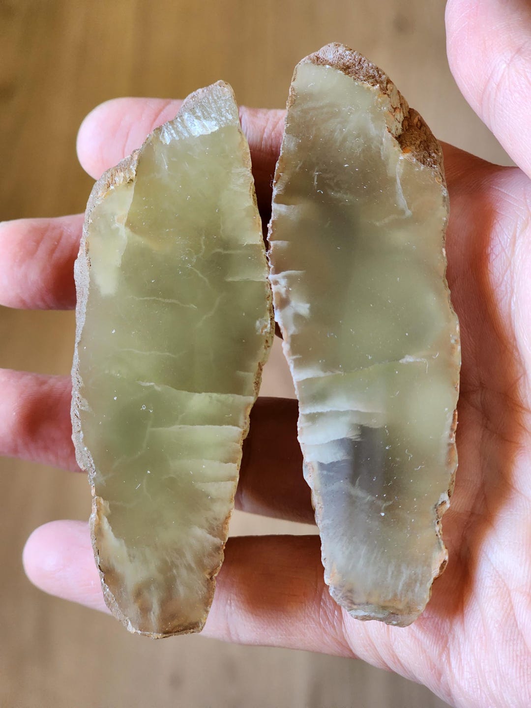 Australian Green Prehnite and Natrolite Nodule Pair Half Polished ...