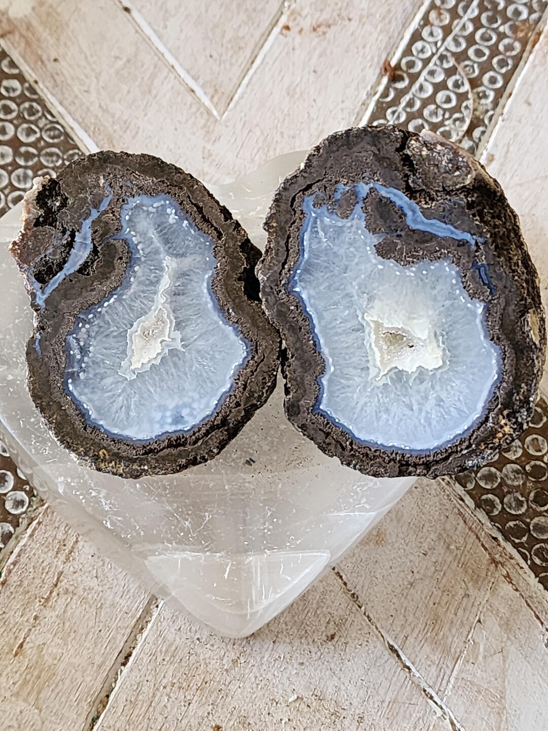 Mexican Druzy Las Choyas Coconut Geode Pair Half Polished Mexican ...