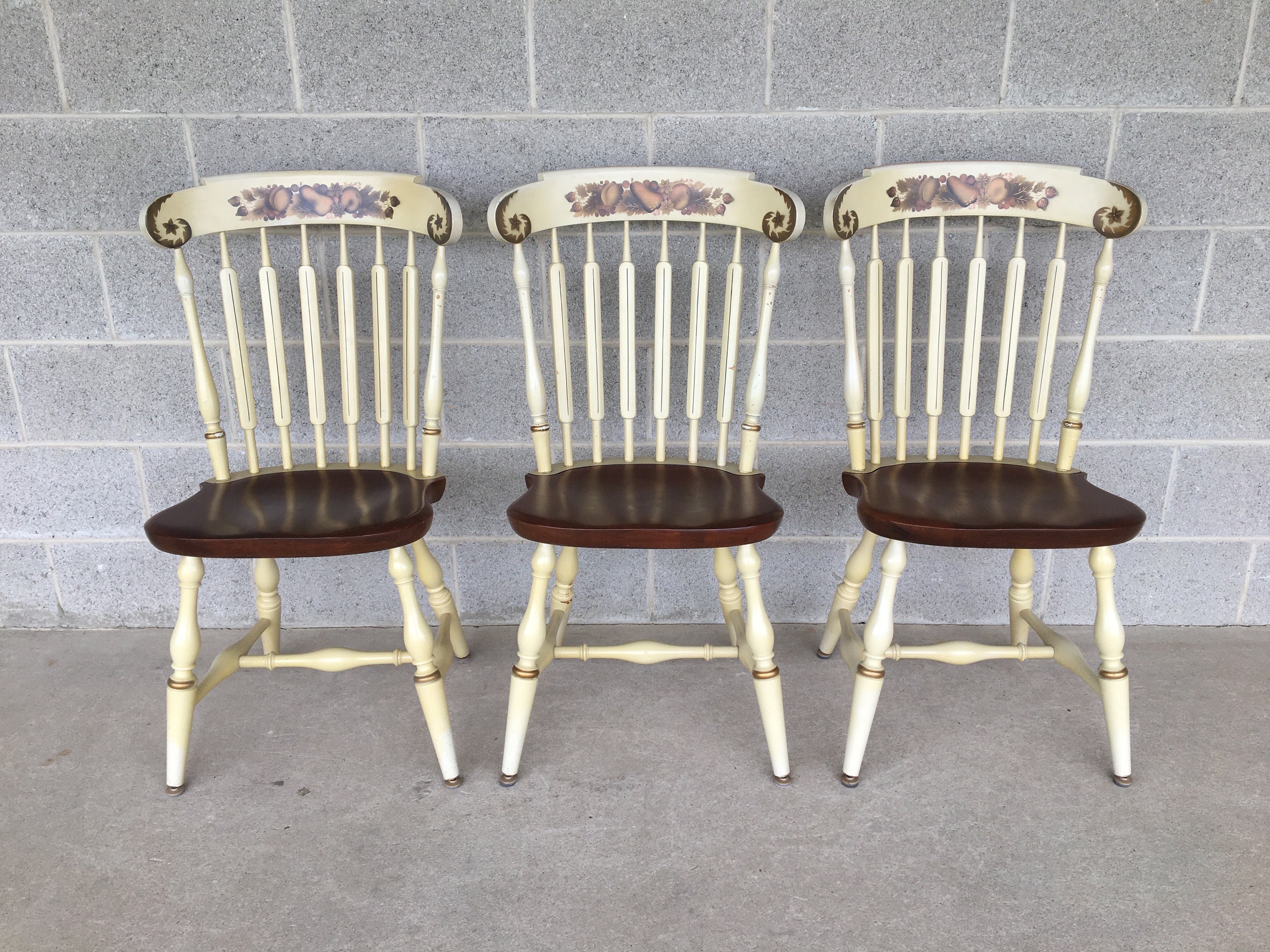 L. Hitchcock Set of 3 Ivory Slat Back Maple Side Chairs shipping is NOT ...