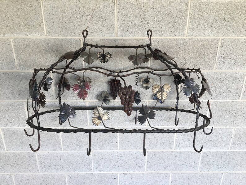 Vintage Wrought Iron Pot & Pan Hanging Rack - Etsy