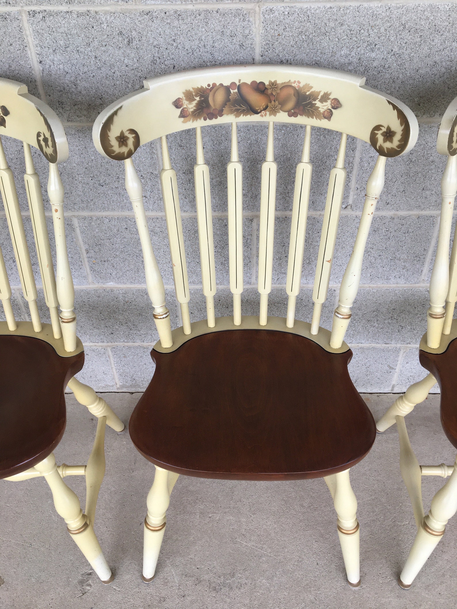 L. Hitchcock Set of 3 Ivory Slat Back Maple Side Chairs shipping is NOT ...