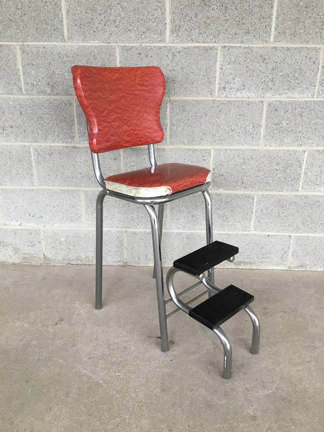 Vintage Retro Chrome and Vinyl Kitchen Step Chair shipping is NOT Free ...