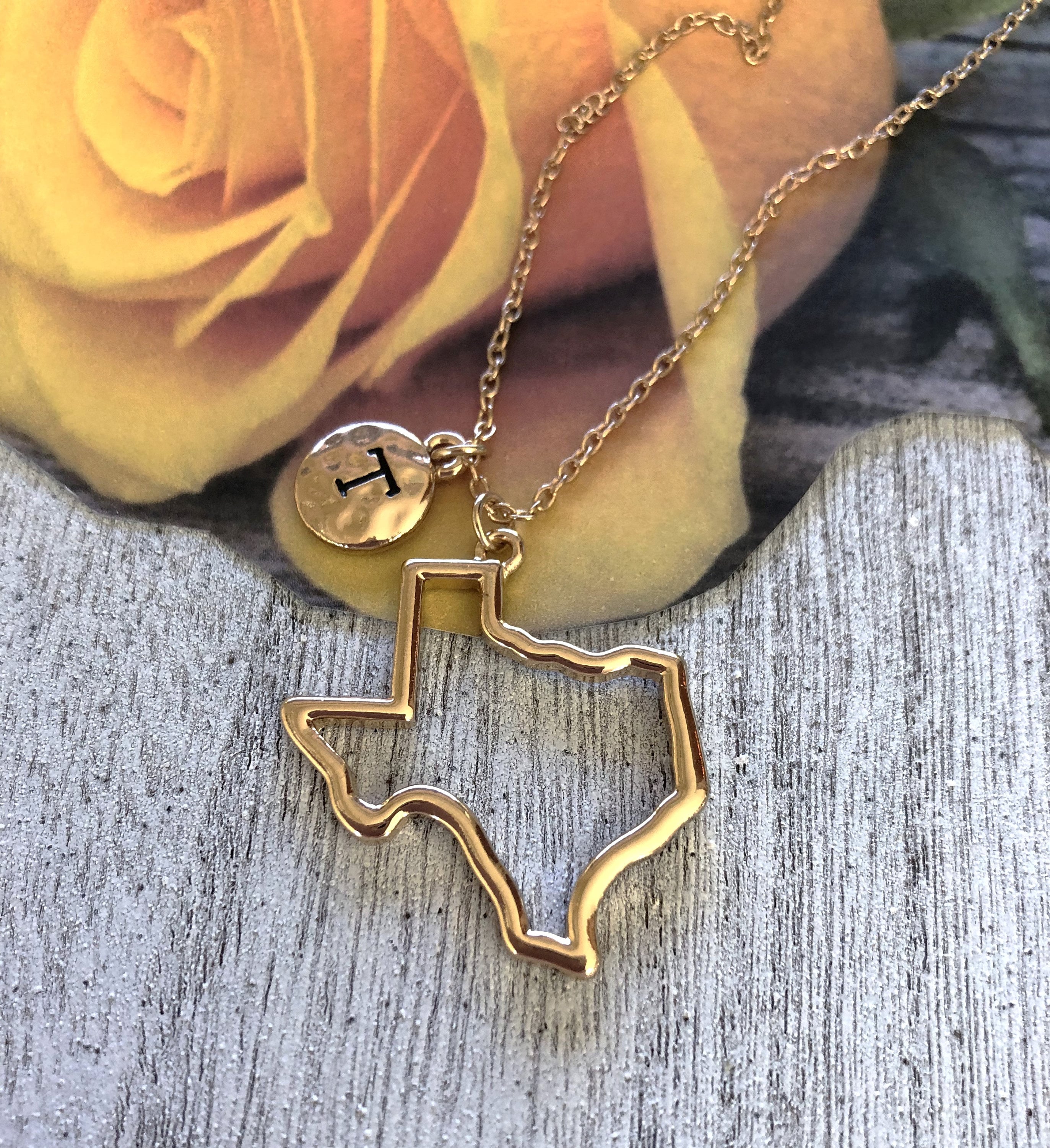 Texas State Necklace, Texas State Outline Pendant Necklace Gold W/mini ...