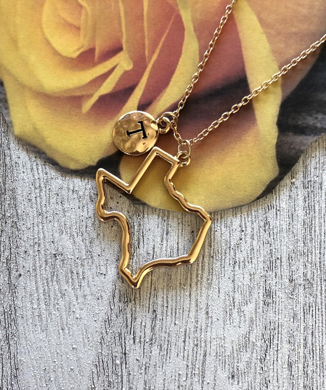Texas State Necklace, Texas State Outline Pendant Necklace Gold W/mini ...