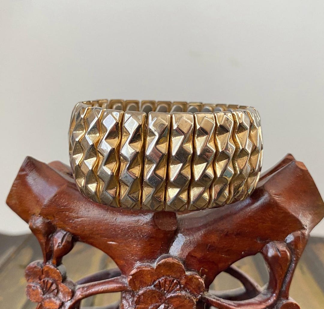 N0717 Vintage Gold Tone Expansion Bracelet /chunky Expansion Link ...