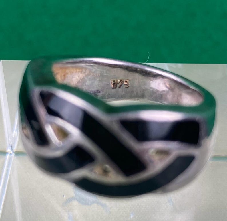 N0499 Vintage Ring/signed S925 Ring / Inlay Black Agate Ring /gift for ...