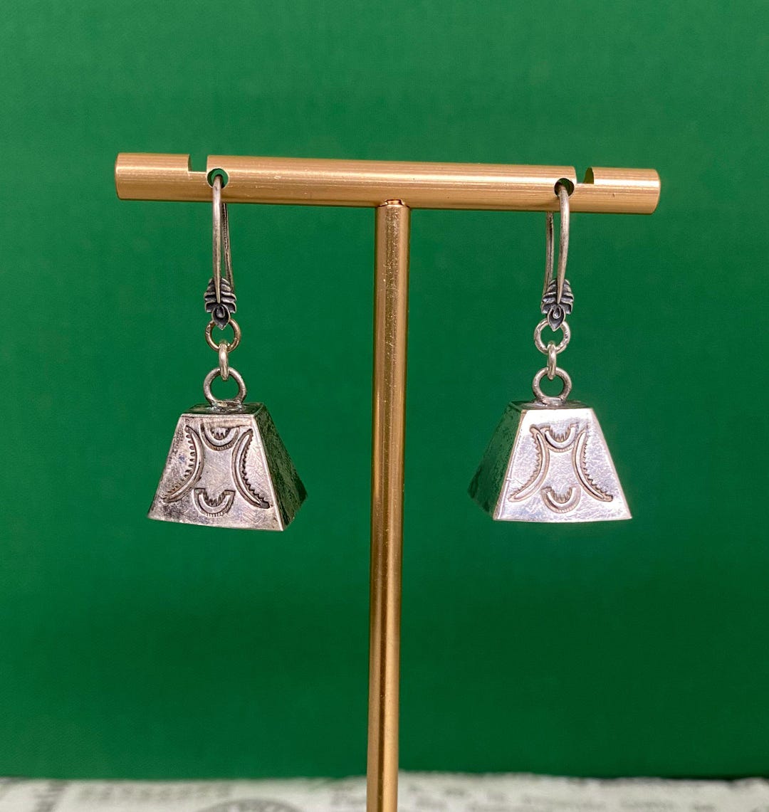 N1556 Vintage Navajo Old Silver Cowbell Earrings / Hook Style Native ...