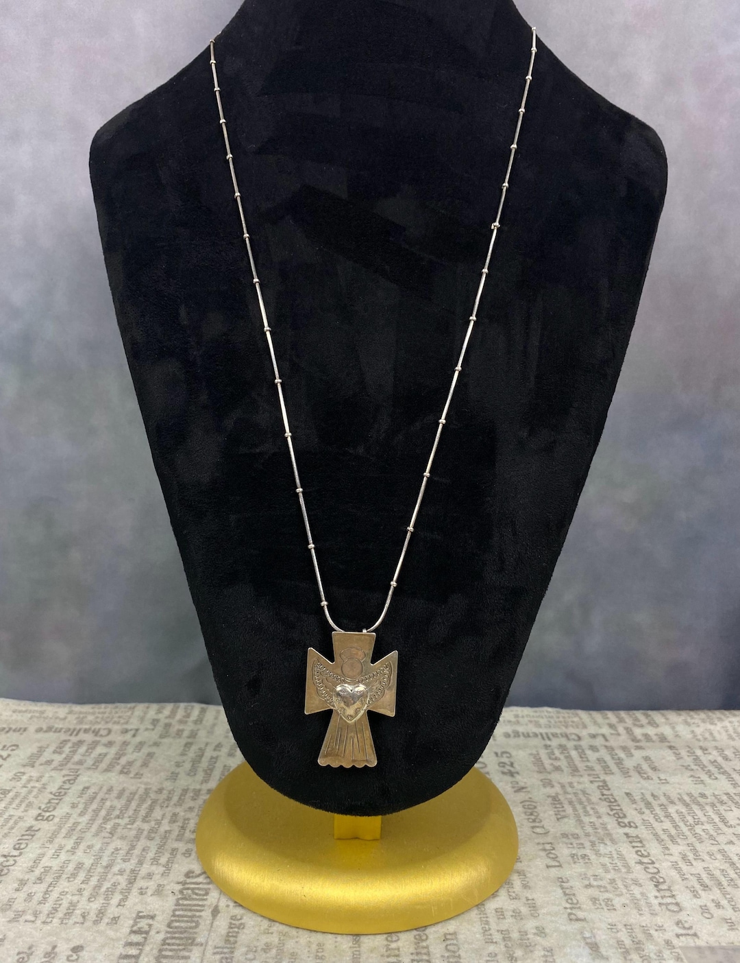 N0981 Vintage Sterling Silver Angel Cross Pendant Brooch by Carolyn ...