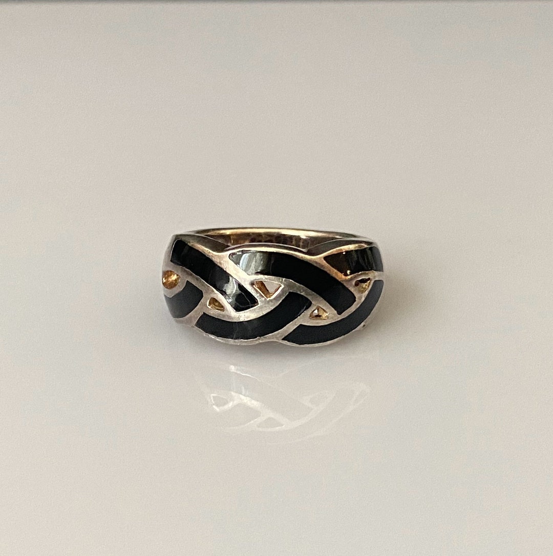 N0499 Vintage Ring/signed S925 Ring / Inlay Black Agate Ring /gift for ...