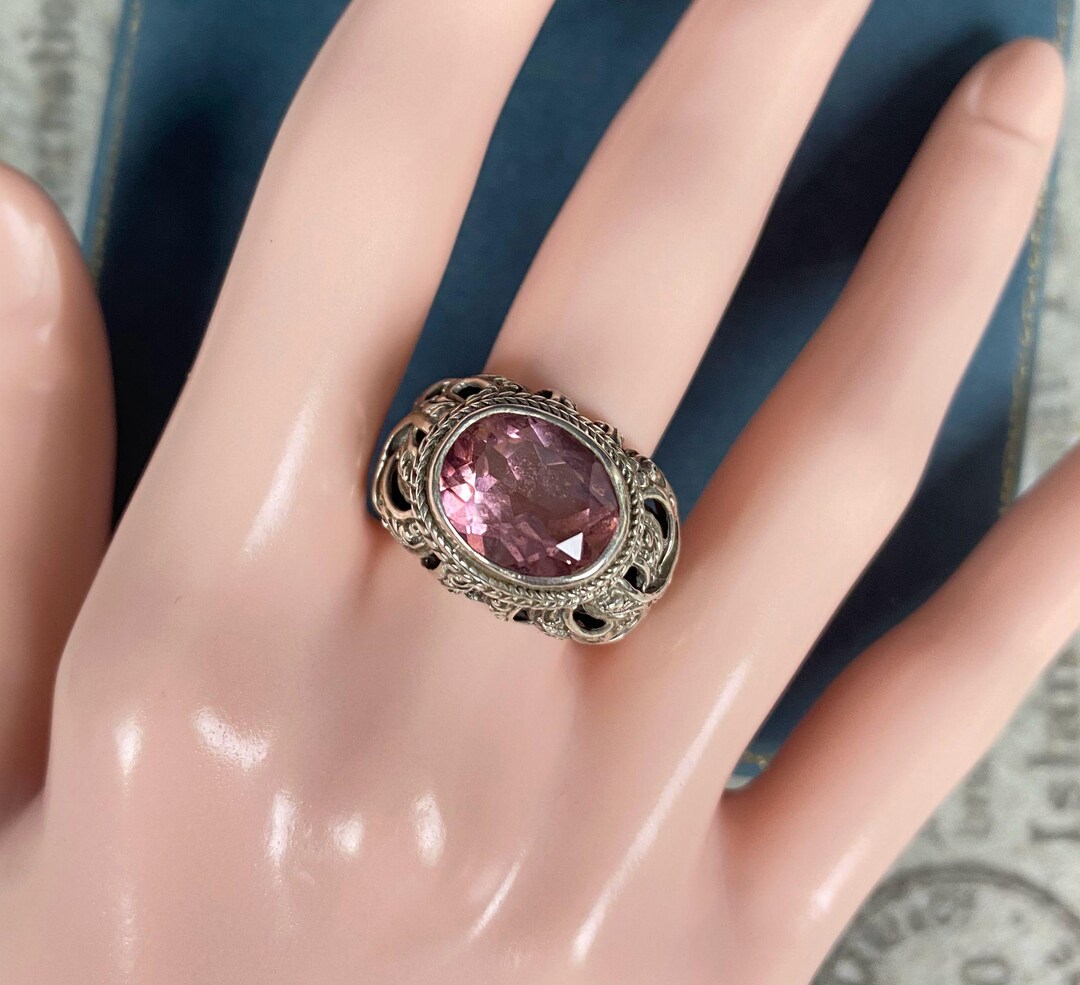 N1032 Vintage SARDA Sterling Silver Gemstone Ring /pink Topaz Gemstone ...