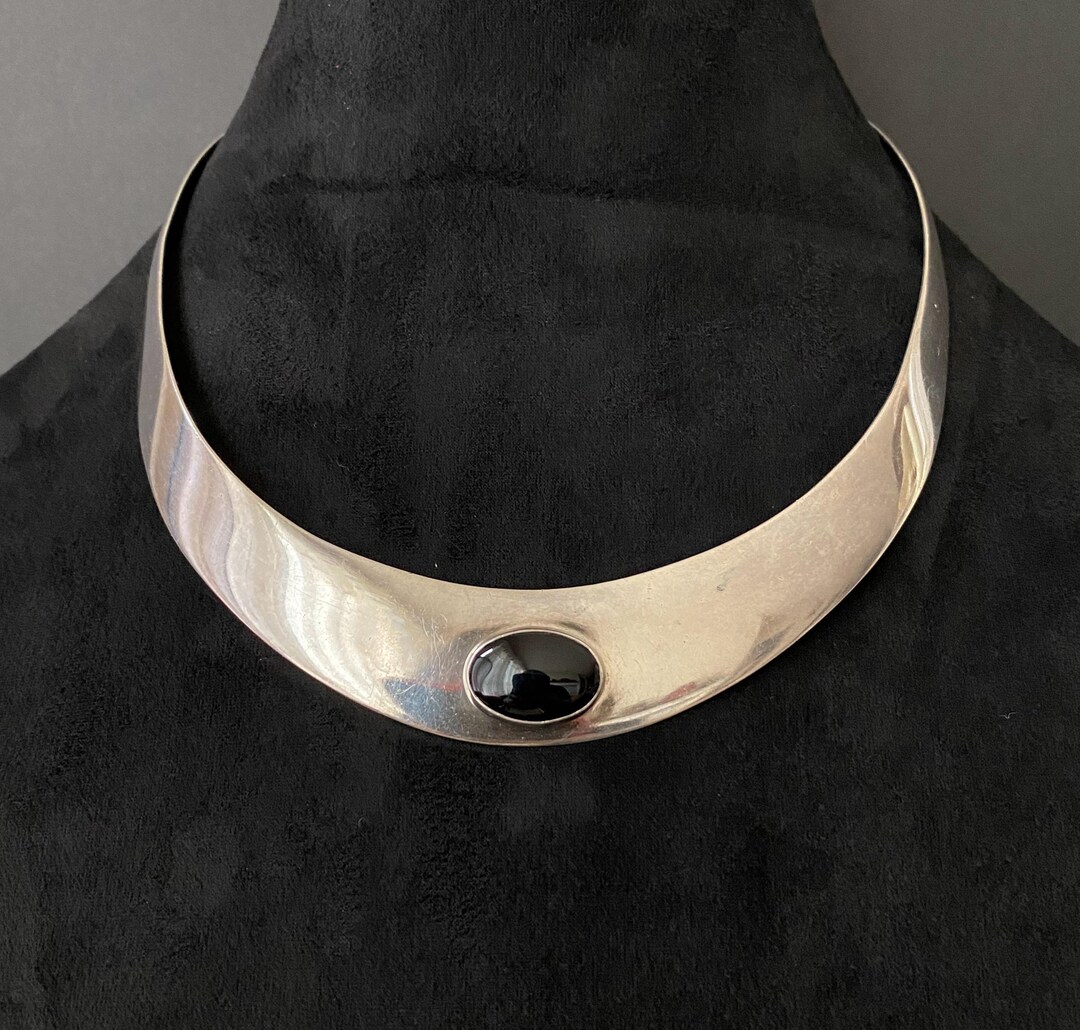 N0466 Vintage Mexican Sterling Silver Choker Necklace /genuine Oval ...