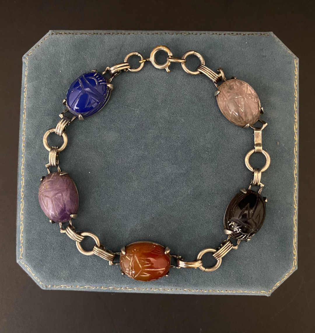 N0769 Vintage 1960 Sterling Silver Scarab Bracelet /hand Carved ...