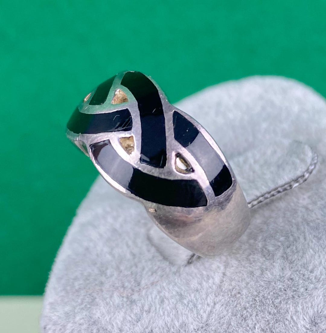 N0499 Vintage Ring/signed S925 Ring / Inlay Black Agate Ring /gift for ...