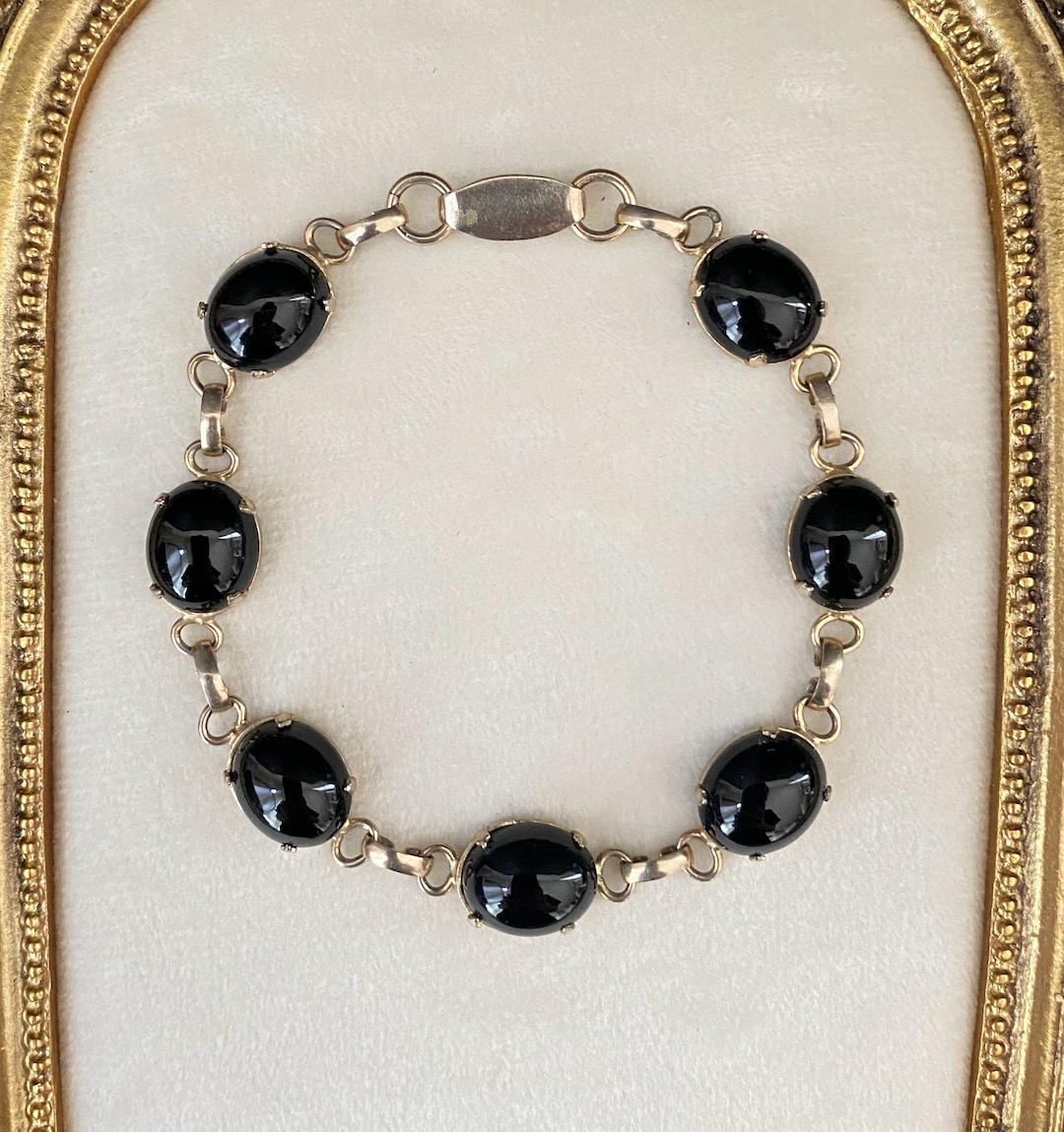 N0652 Vintage Black Onyx Bracelet /gift for Her /gold Tone Bracelet - Etsy