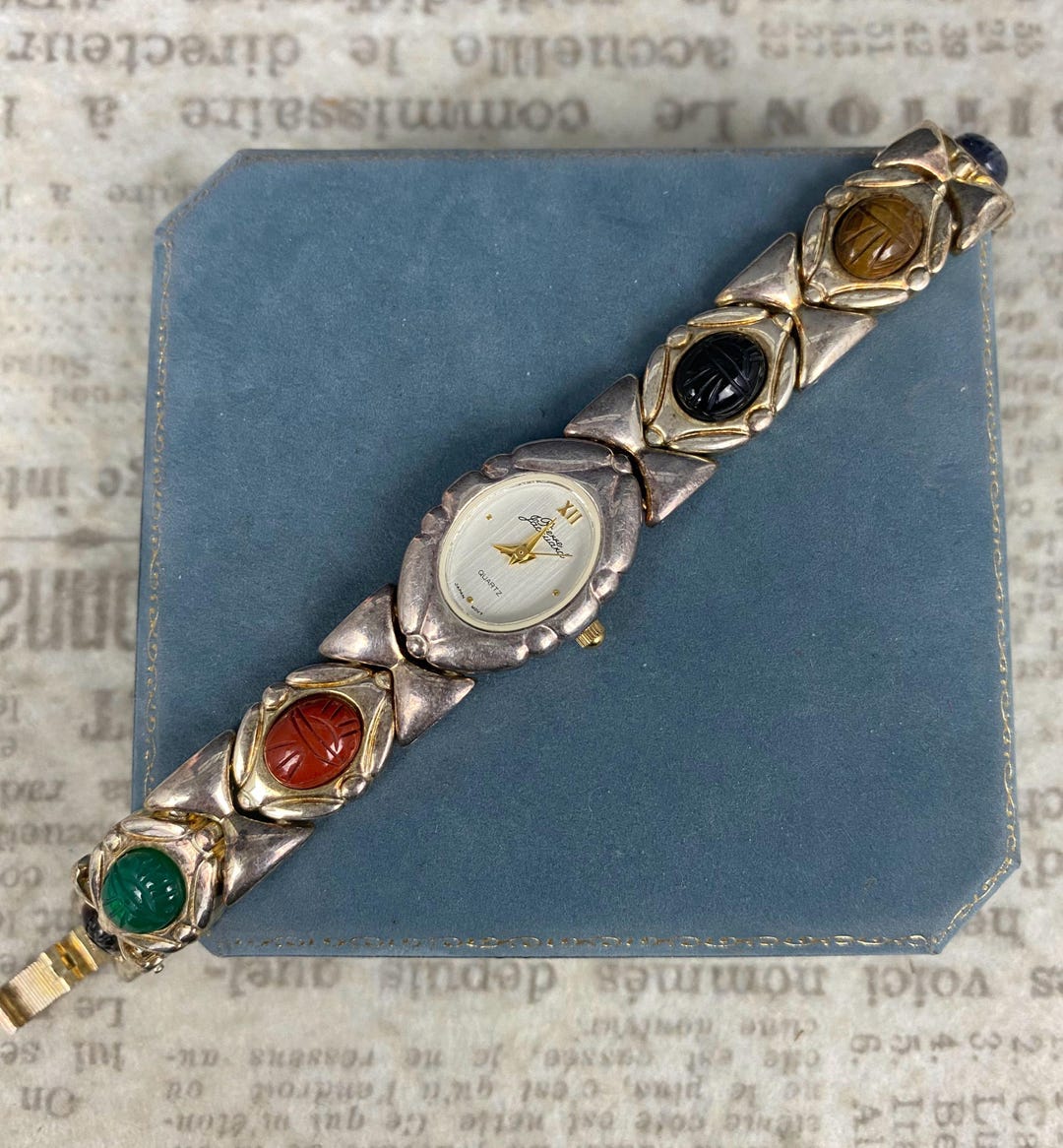 N1259 PIERRE JACQUARD Quartz Watch/ Multi Color Gemstone Scarab Beads ...