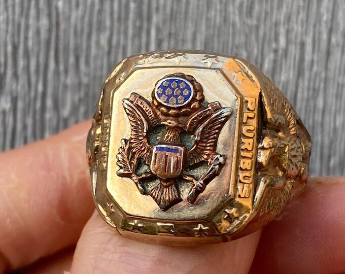 N0600 Vintage 1/35 14K R.g.p/gold Plated Men's Eagle Ring / US Army ...