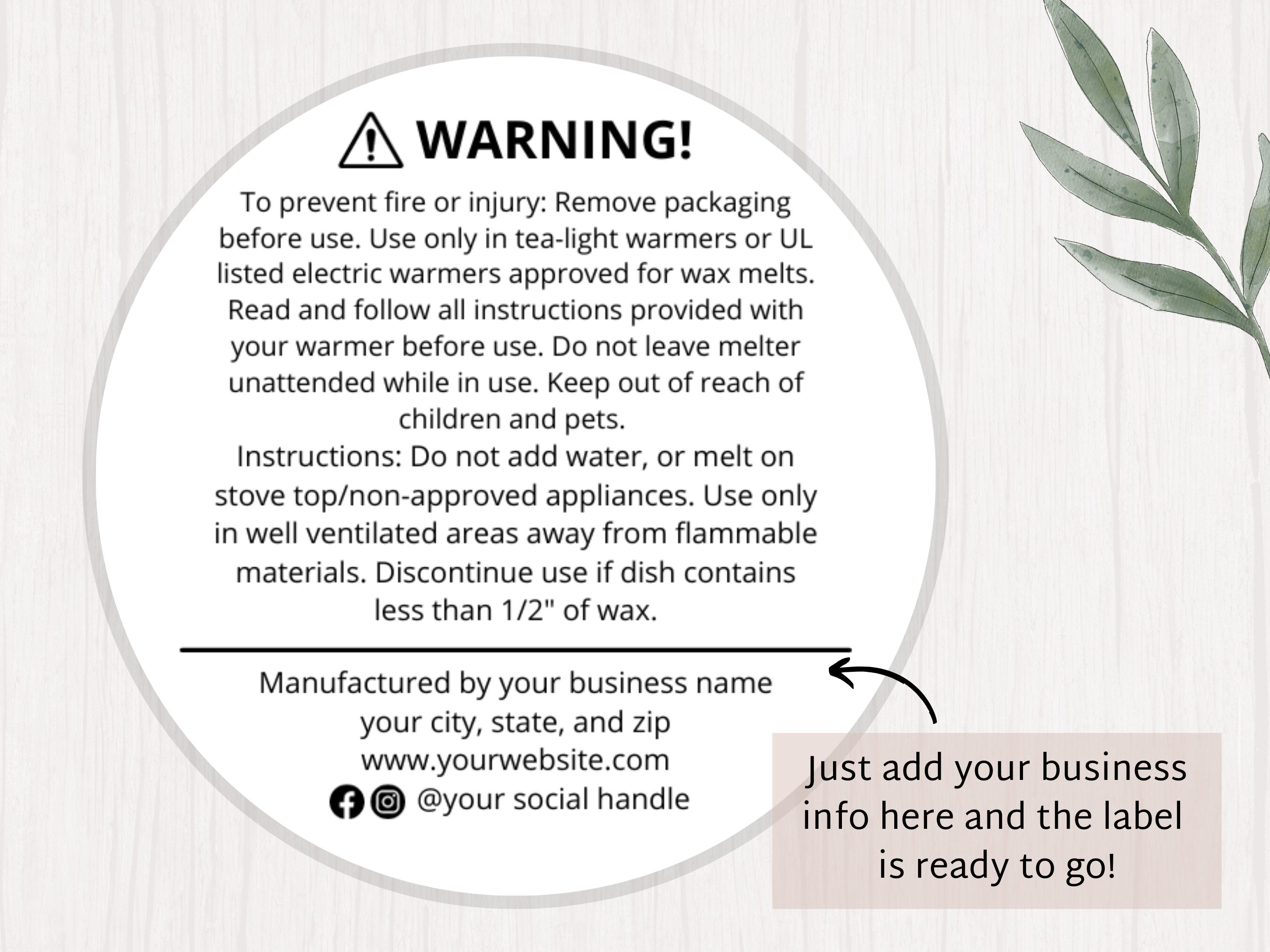 Wax Melt Warning Label Template, Editable Wax Melt Warning Label, Wax ...