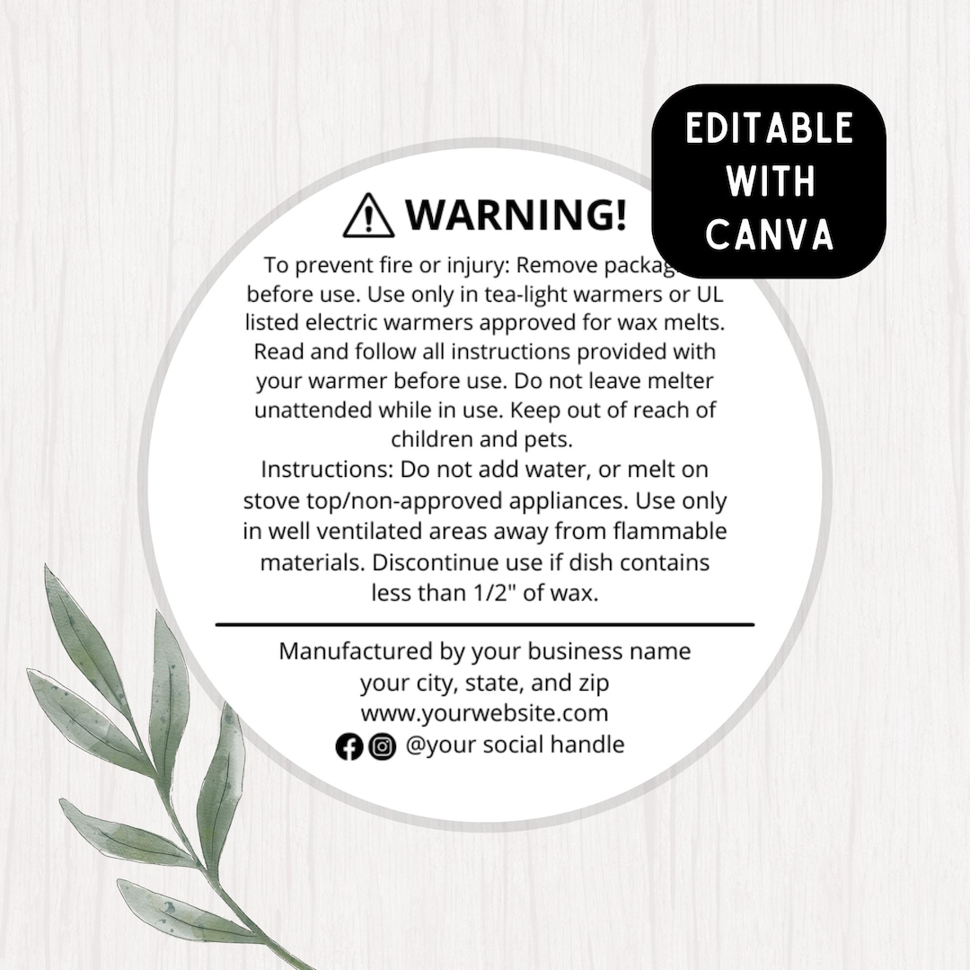 Wax Melt Warning Label Template, Editable Wax Melt Warning Label, Wax ... Wax Melt Warning Label Template, Editable Wax Melt Warning Label, Wax ...