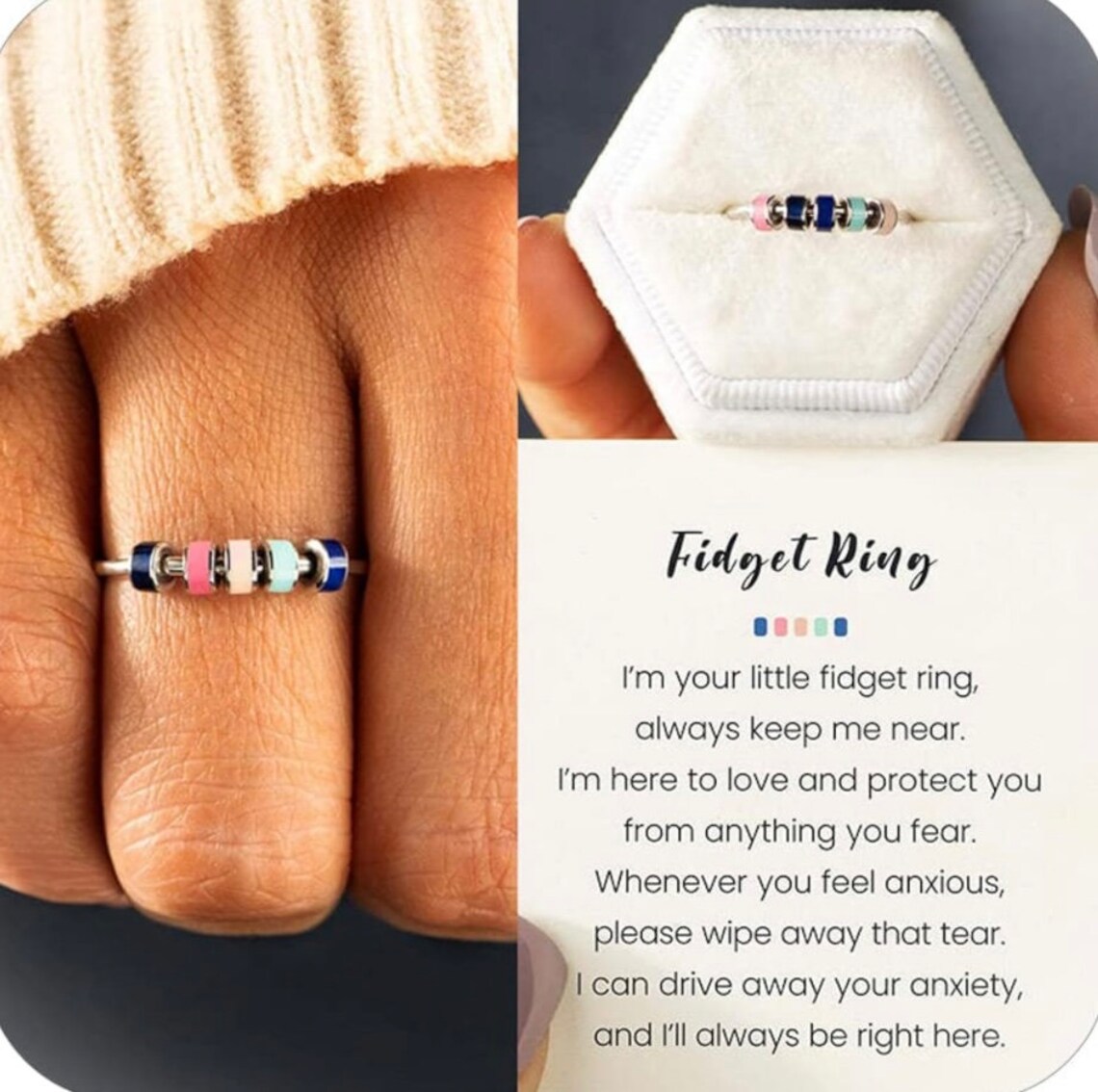 Fidget Ring Anxiety Relief Fidget Ring, STIM Jewels Stimming Jewelry ...