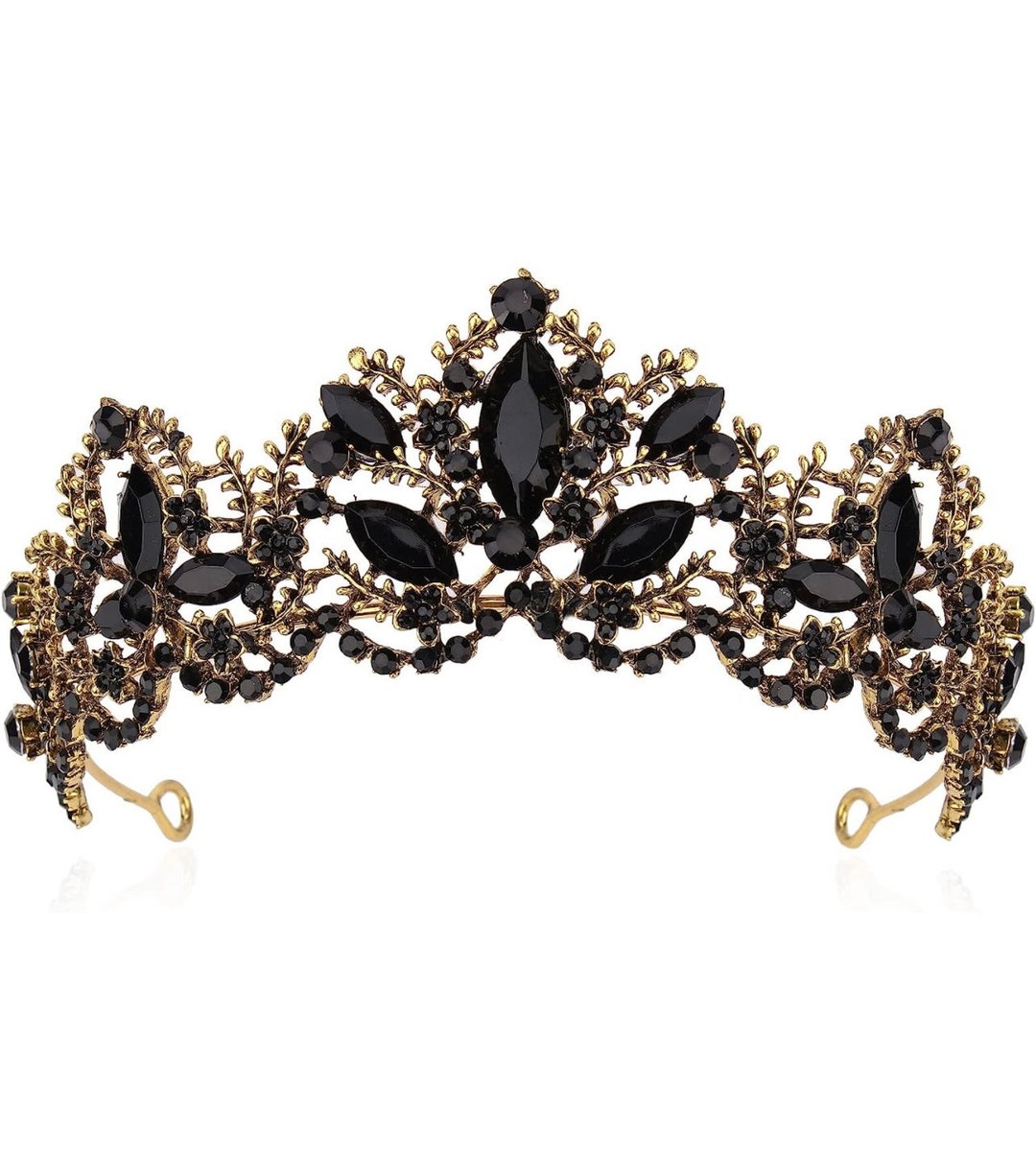 Black and Gold Crystal, Gold Crown Headband Wedding Bride Princess ...
