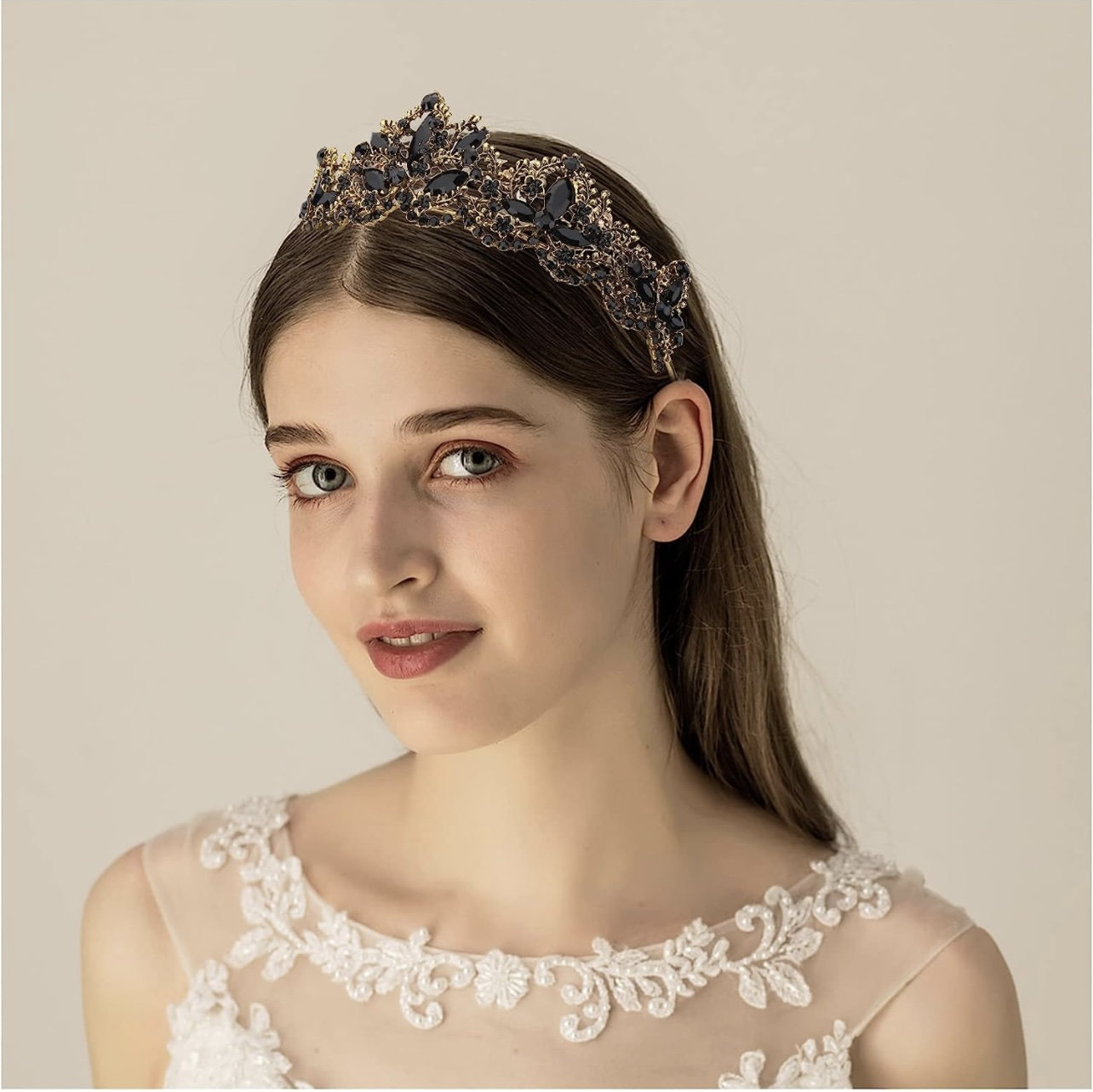 Black and Gold Crystal, Gold Crown Headband Wedding Bride Princess ...