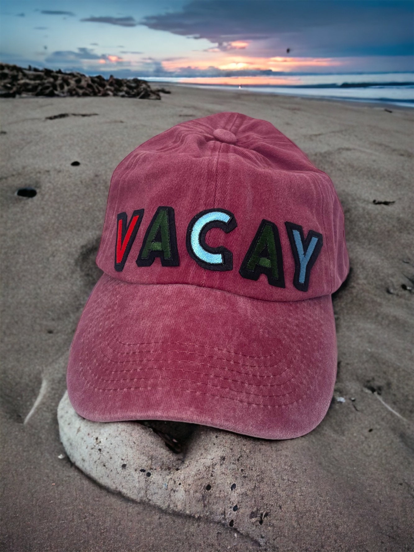 Wool Pepper Co. VACAY Varsity Letter Patched Distressed Baseball Hat Adjustable - Etsy