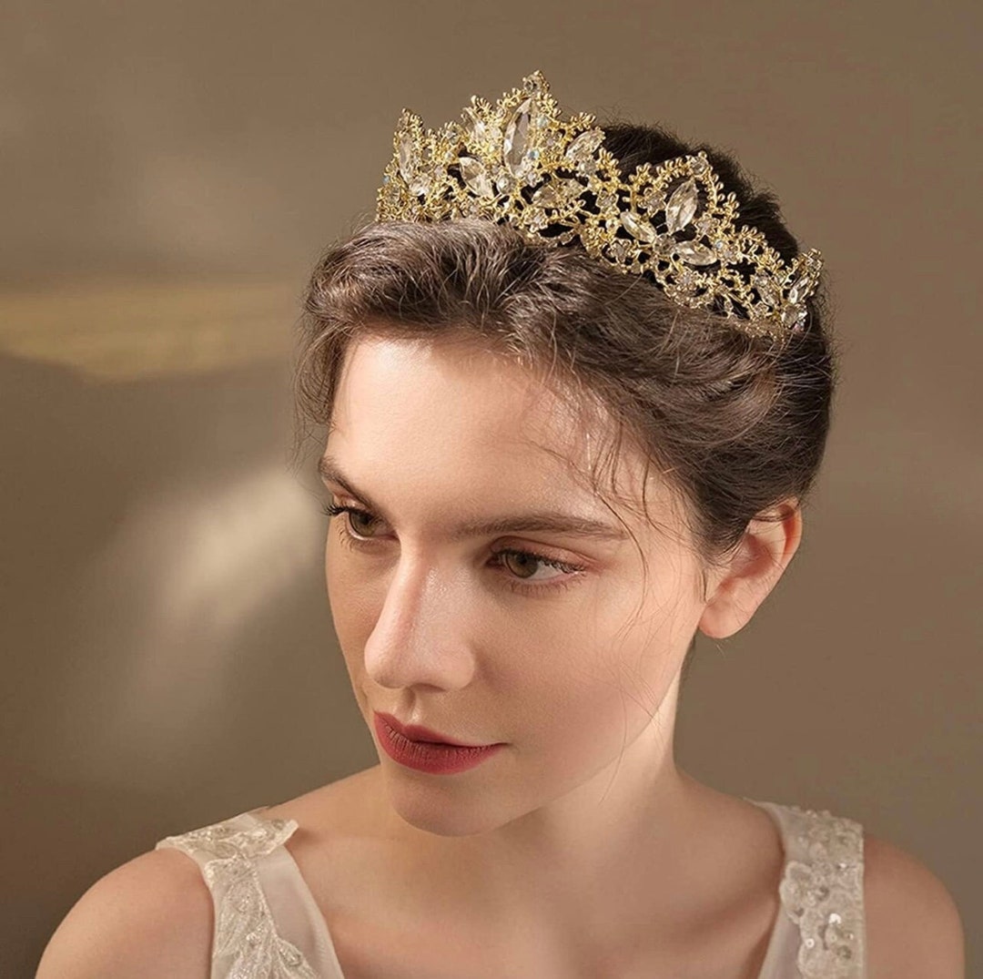 Light Gold Crystal, Vintage Gold Crown Headband Wedding Bride Princess ...