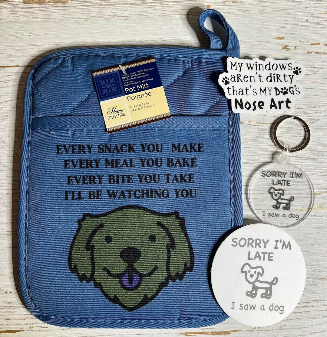 Every Snack Dog Potholder, 2 Sticker Decals & Acrylic Dog Keychain - Etsy