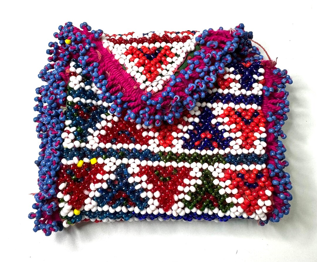 Vintage Kuchi Handmade Seed Bead Pouch Wallet, Colorful Ethnic Chic Two ...