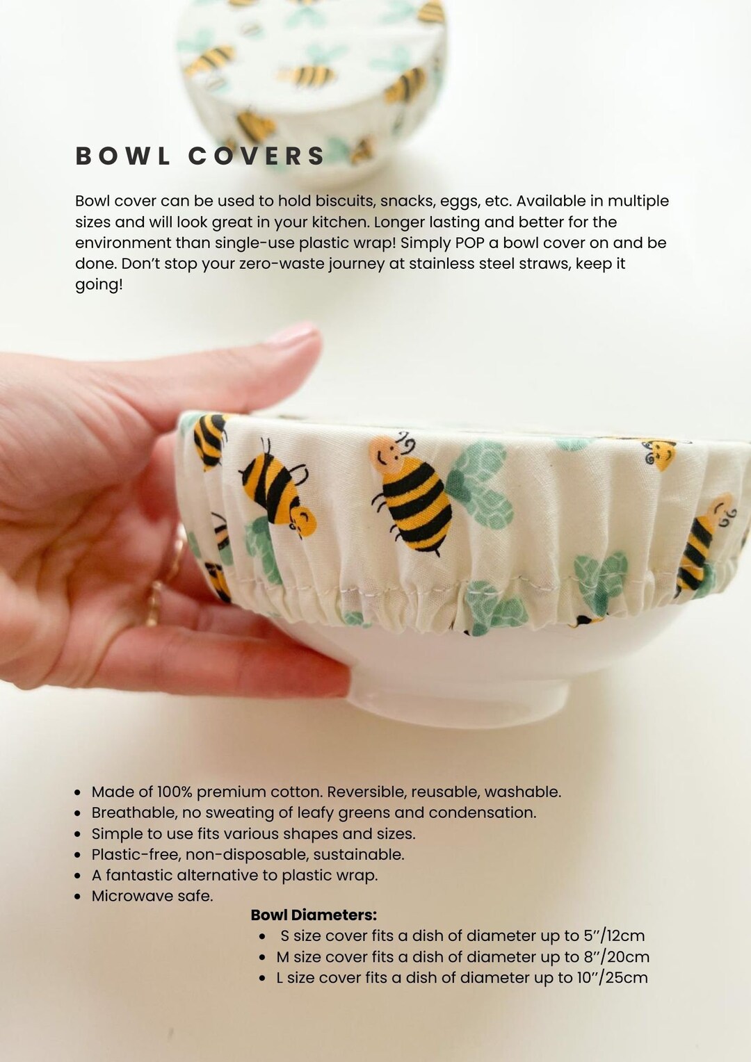Reusable Cotton Bowl Cover With Elastic, Washable Dish Cover, Fabric ...